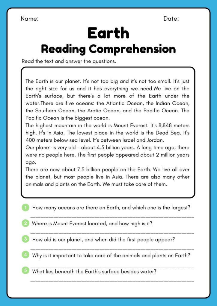 Unseen passage for class 5 worksheet - Mobotoy